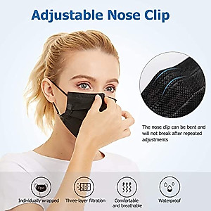 Wudida 2023 Disposable Face Masks, 4-Ply Breathable Non-Woven Cup Dust Black Masks with White Inside for Adults Men Women Box 50 Pack