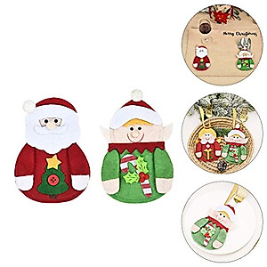 Christmas Silverware Holders Santa Elf Tableware Flatware Storage Bag Covers Red Green Cutlery Knives Spoon Forks Pocket Pouch 12pcs for Xmas Holiday Dining Decoration