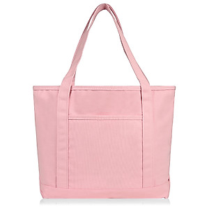 DALIX 20" Solid Color Cotton Canvas Shopping Tote Bag in Light Pink