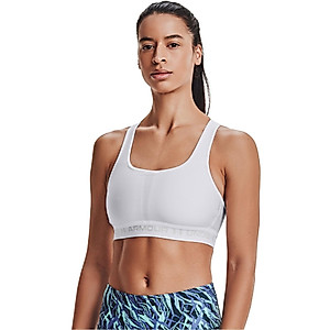 Under Armour Womens Crossback Mid Impact Sports Bra , White (100)/Halo Gray , Medium