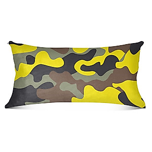 Yellow Camo Pillowcase for Hair and Skin Body Pillow Cover Long Pillow Covers 20"X 54" Pillow Cases Body Size with Zipper for Pillow