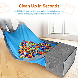 Voova Toy Storage Organizer and Play Mat- 2-in-1 Toy Storage Chest Bin for Kids, Stackable and Foldable Cube Toy Basket Box for Boys & Girls, Large Building Blocks Storage Holder for Playroom,Grey