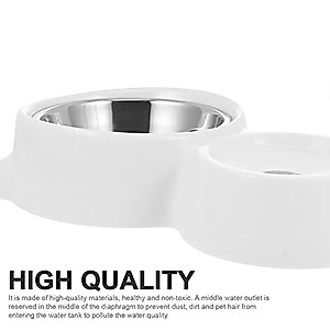 NUOBESTY Automatic Cat Dog Feeder Water Bowl Raised Whisker Fatigue Pet Plate Water Fountain Dispenser Dish Holder for Puppy Kitten Animals White