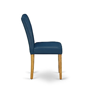 East West Furniture ABP4T55 Abbott Parson Kitchen Chairs - Oasis Blue Faux Leather Padded Dining Chairs, Set of 2, Oak