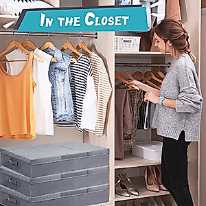 4 Pack Under Bed Storage Bins with Lids Large Underbed Storage Containers with 3 Handles Long Flat Stackable Underbed Storage Containers for Organizing Clothes, Shoes, Toys, Blanket, Garage Boxes