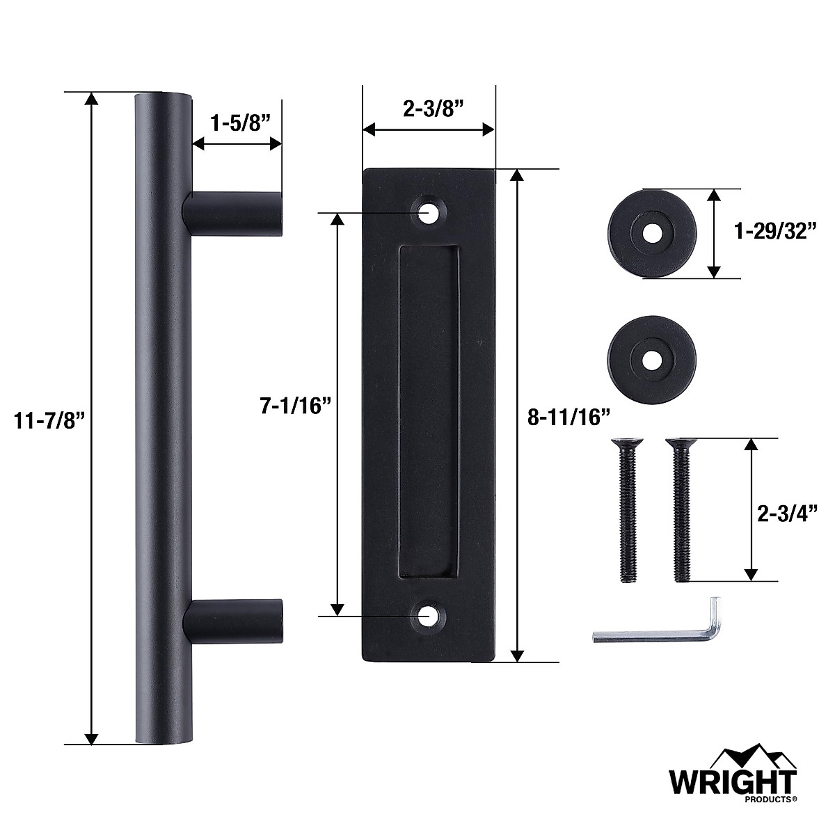 Wright Products 4 Pack Interior Barn Door Pull and Flush Handle Set - Mounting Hardware Included, Matte Black