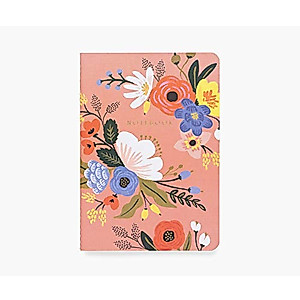 RIFLE PAPER CO. Lively Floral Stitched Notebook Set, Set Of 3 Notebooks, 64 Ruled Pages With Gold Ink, Canvas Paper Cover With White Text Paper Interior