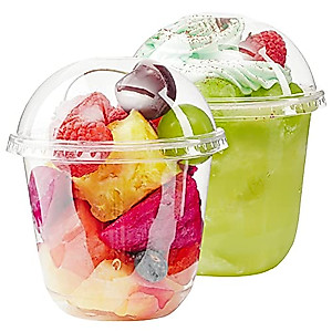 PartyMars [50 Set] 10oz Ice Cream Cups With Dome Lids - For Ice Cream Cups, Snack bowl, yogurt con granola and Take Away Food Container and Desserts