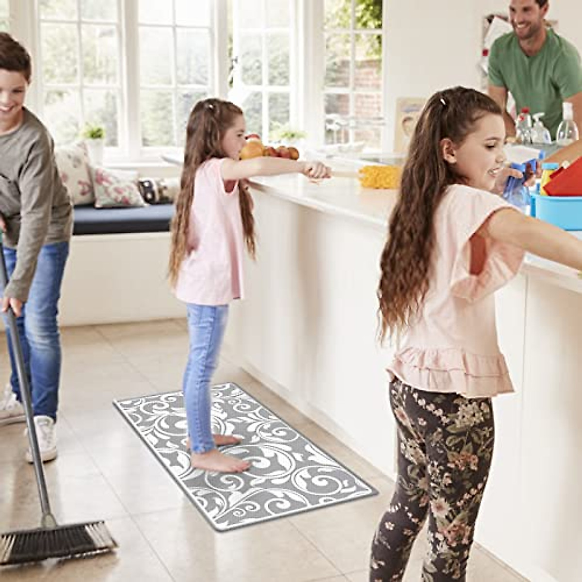 Large Kitchen Mats Anti Fatigue, 2 - Pack MojiDecor Thicken Kitchen Rugs Standing Pads Durable Stain Resistant Non-Slip Memory PVC Floor Mats (17.8 x 47.2Inch)& (17.8 x 30Inch) for Home Garage Office