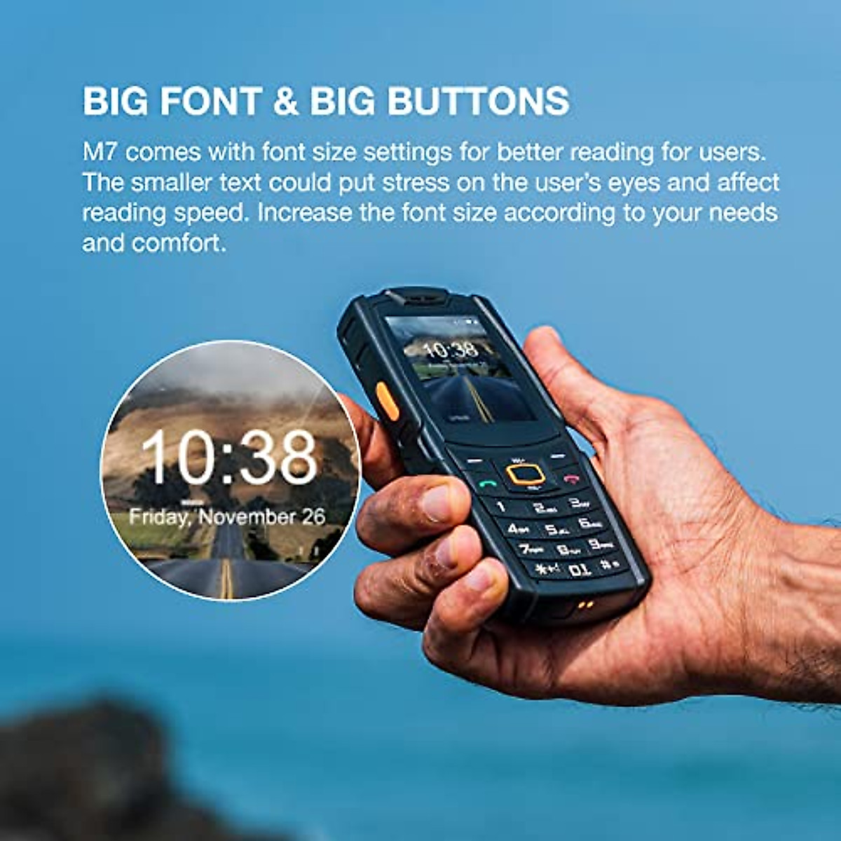 AGM M7 Rugged Phone 4G, Rugged Smartphone with 2.4" Touch Screen and Charging Dock 2.4G WiFi, GSM T-Mobile, 2500mAh, Dual SIM, 109dB Speaker, 1GB+8GB, IP68 & IP69K, Outdoor Smartphone for Senior