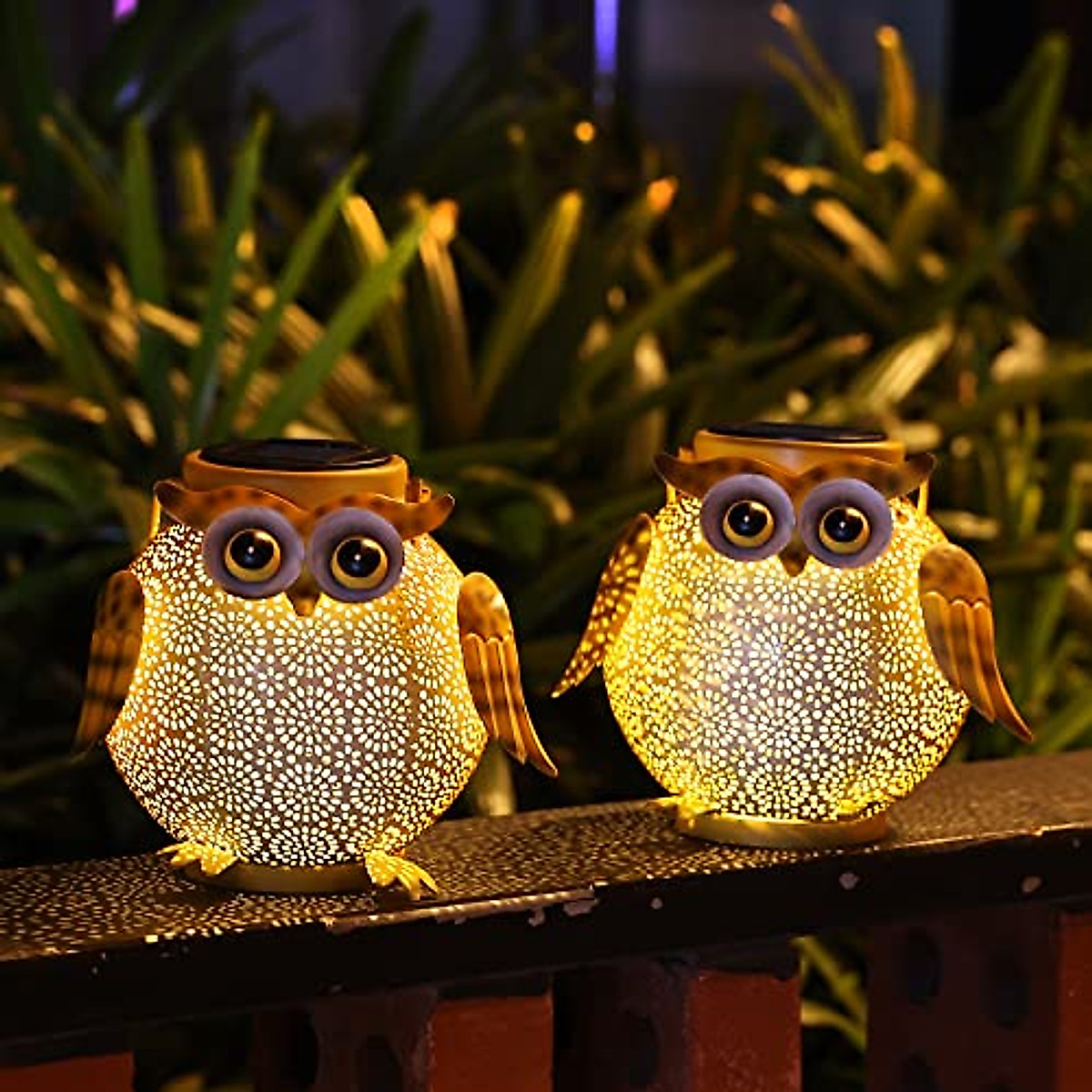 2 Pack Hanging Solar Lanterns - Garden Light Waterproof Metal Decorative Solar Lantern Lights Outdoor for Patio Yard Table Pathway with Owl Pattern