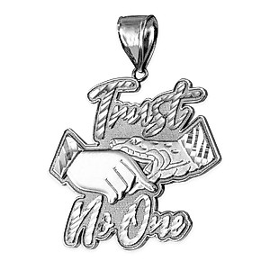 LA BLINGZ Sterling Silver TRUST NO ONE Hip-Hop Pendant