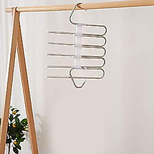 Tbkoly 5 in 1 Pant Rack Multifunction Shelves Steel Multi-Functional Wardrobe Magic Trouser Hanger Coat Storage