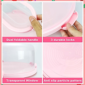 RTUDOPUYT Cake Carrier with Lid and Handle, Fit 10’’ Cake Stand with Lid, Cake Transport Container, Cake Containers with Lids, Pink, 3 Secure Side Closures