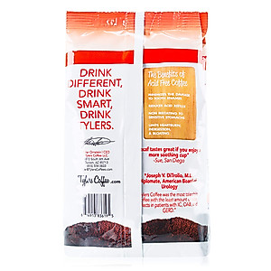 Tyler’s Acid Free Organic Ground Coffee - 100% Arabica Full Flavor Decaffeinated - Neutral pH - No Bitter Aftertaste - Gentle on Digestion Reduce Acid Reflux -Protect Teeth- For Acid Free Diets- Natural and Organic Blend for Common GI Issues 12 oz (Pack o
