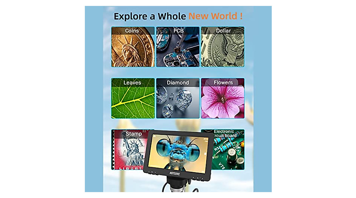 MOYSUWE MDM9 7" LCD Digital Microscope - 1200X HD Imaging for Coin ...
