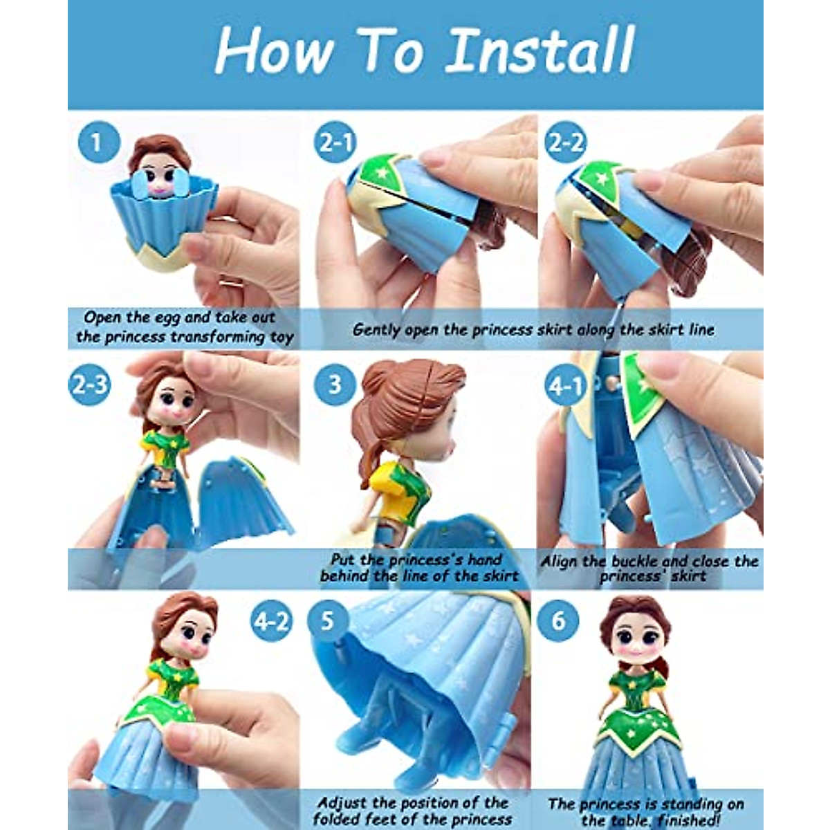 TEGEEM 4 Packs Easter Egg Gift Soldier Deformation Pre-Filled Easter Eggs Boys and Girls Educational Toy Ball with Toys Inside Surprise Deformation Ball Easter Basket Stuffers (Princess)