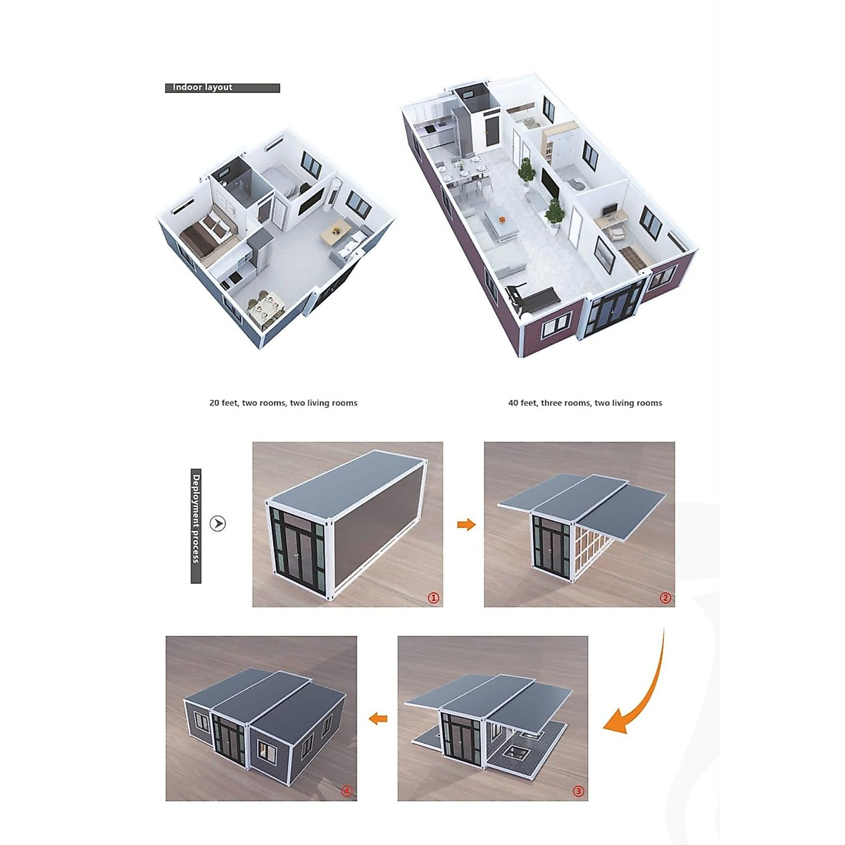 40Ft 20Ft Shipping Prefab Light Steel Folding Prefabricated Home Villa 5 Bedroom Container Expandable House