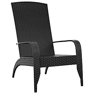 Tidyard Patio Adirondack Chair Black Poly Rattan Outdoor Fire Pit Chair Wooden Garden Armchair for Porch Pool Lawn Deck Backyard Balcony Outdoor