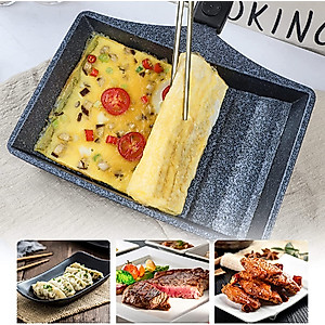 TINGJUNN Omelet pan smokeless frying pan, non-stick tamagoyaki frying pan, wave-bottom wheat rice omelet pan, rectangular frying pan with anti-scalding handle, easy to clean.
