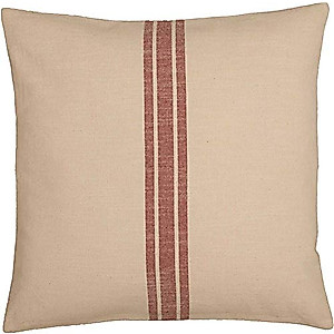 Piper Classics Market Place Red Grain Sack Stripe Throw Pillow Cover, 20" x 20", Farmhouse Décor Red & Cream w/Buttons, Christmas, Patriotic