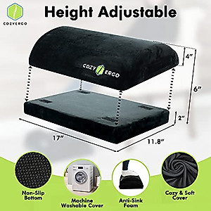 CozyErgo Adjustable Foot Rest for Under Desk at Work - Ergonomic Under Desk Foot Rest Helps with Knee & Back Pain - Under Desk Footrest Supports Swollen Ankles - Desk Foot Stool Posture Corrector