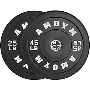 AMGYM Bumper Plates Set with 7-Foot 1200 LB Capacity Olympic Barbell, Black Rubber Weight Plates with Steel Insert, Weight Bar with Zinc Plating for Weightlifting Powerlifting (160LB + Bar)