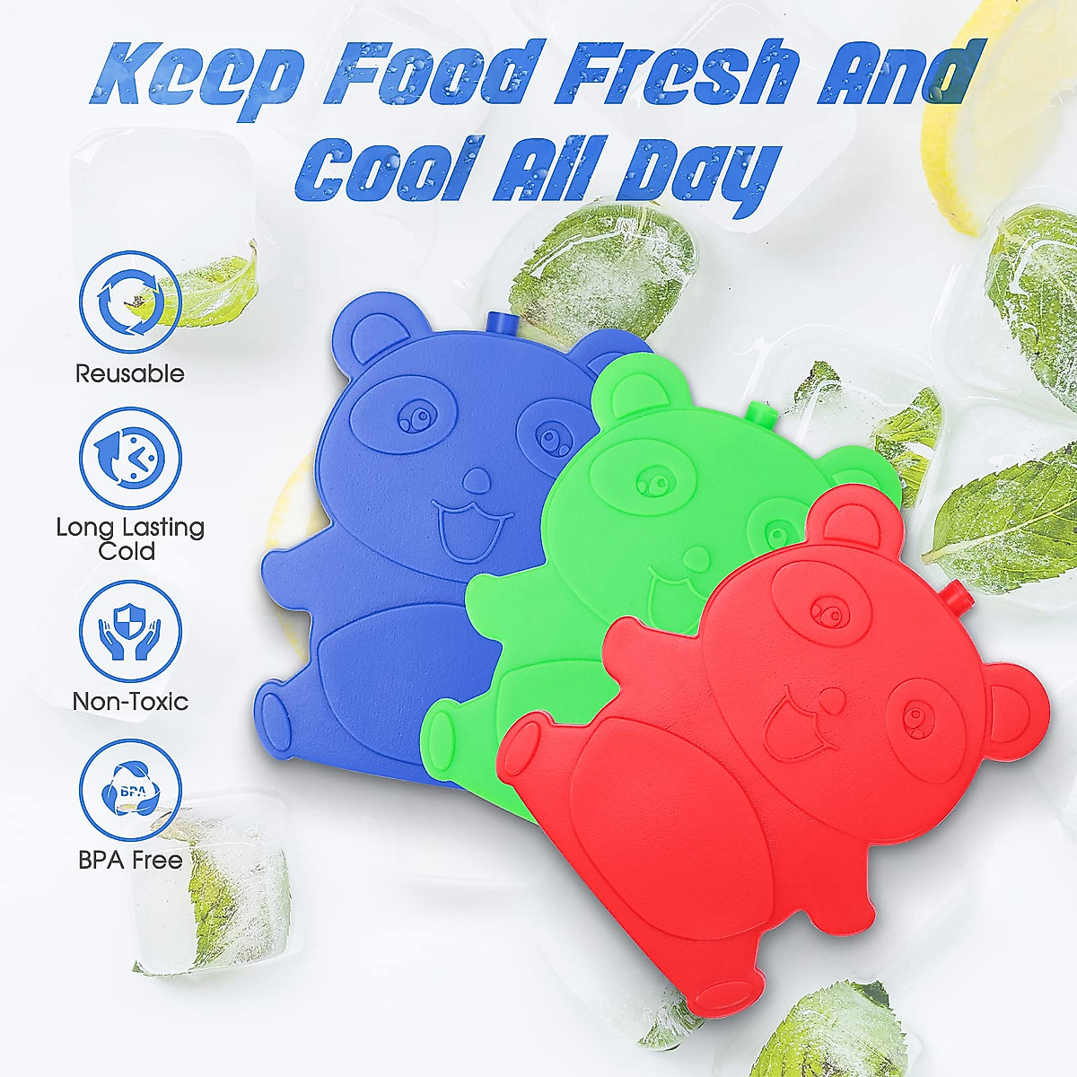 Cerbonny Lunch Box Ice Packs, 4-Piece Set, Adorable Fun Shapes, Slim Lightweight, Long Lasting, Safe Non-Toxic Plastic, Easy Clean, Quality Guaranteed