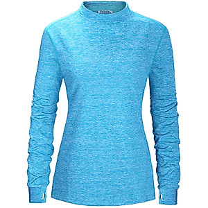 Fulbelle Thermal Fleece Lined Workout Warm Shirts Women, Mock Neck Thumb Holes Running Tops,Long Sleeve Ladies Exercise Athletic Running Gym Fitness Yoga Sweatshirts Winter Clothes Blue X-Large
