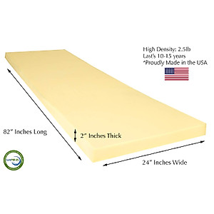 ComfortStyle High Resilience 2.5lb Density Replacement Seat Cushion Upholstery Foam for Sofa or Dining Chair, 2 Inch Thick, CertiPUR-US Certified, Extra Long (2 x 24 x 82)