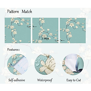 GloryTik Peel and Stick Wallpaper Blue Beige Floral Contact Paper Self Adhesive Removable Waterproof Wall Paper for Bedroom Bathroom Cabinets Room Walls 17.3" x 118"