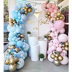 142Pcs Gender Reveal Balloon Garland kits Chrome Metallic Latex Balloons for Birthday Party Celebration Wedding Gender Reveal He or She Boy or Girl (Pink Blue Gold)