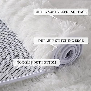 Zacoo Runner Rug for Bedroom 2x6 Soft Fluffy Area Rugs Shaggy Throw Carpet for Hallway Bedside Non Slip Plush Furry Floor Cover for Entryway Nursery Kids Room Living Room Decor, White