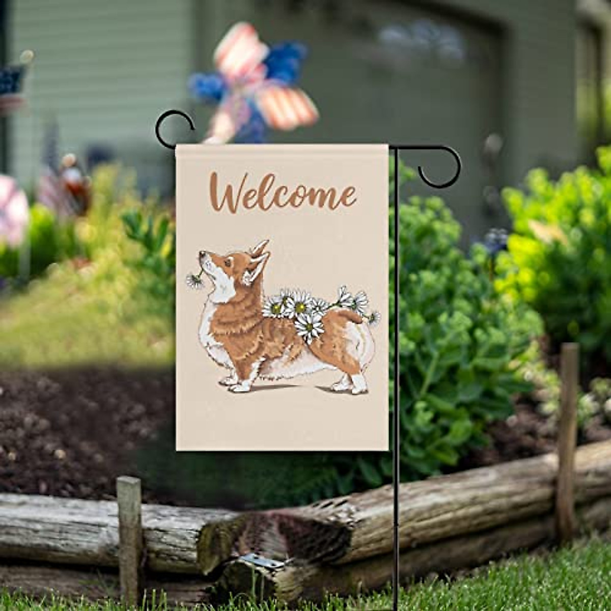 susiyo Outdoor Garden Flags 12 X 18 Prime, Yard Flag Summer, Welcome Flags Double Sided, Funny Welsh Corgi Dog With A Chamomile Flowers Polyester Decorative Flags For Outside Spring Summer Farmhouse