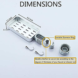 Kitchen Washing Sponge Storage Rack Shower Caddy Soap Dish Holder with Hooks Faucet Shower Rod Assembled,Bright Silver