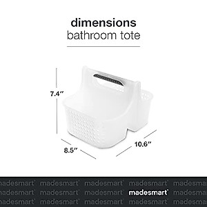 Madesmart 2-Compartment Soft Grip Shower Tote for Bathroom Organization, Plastic Storage Shower Caddy Bucket, Small, Frost