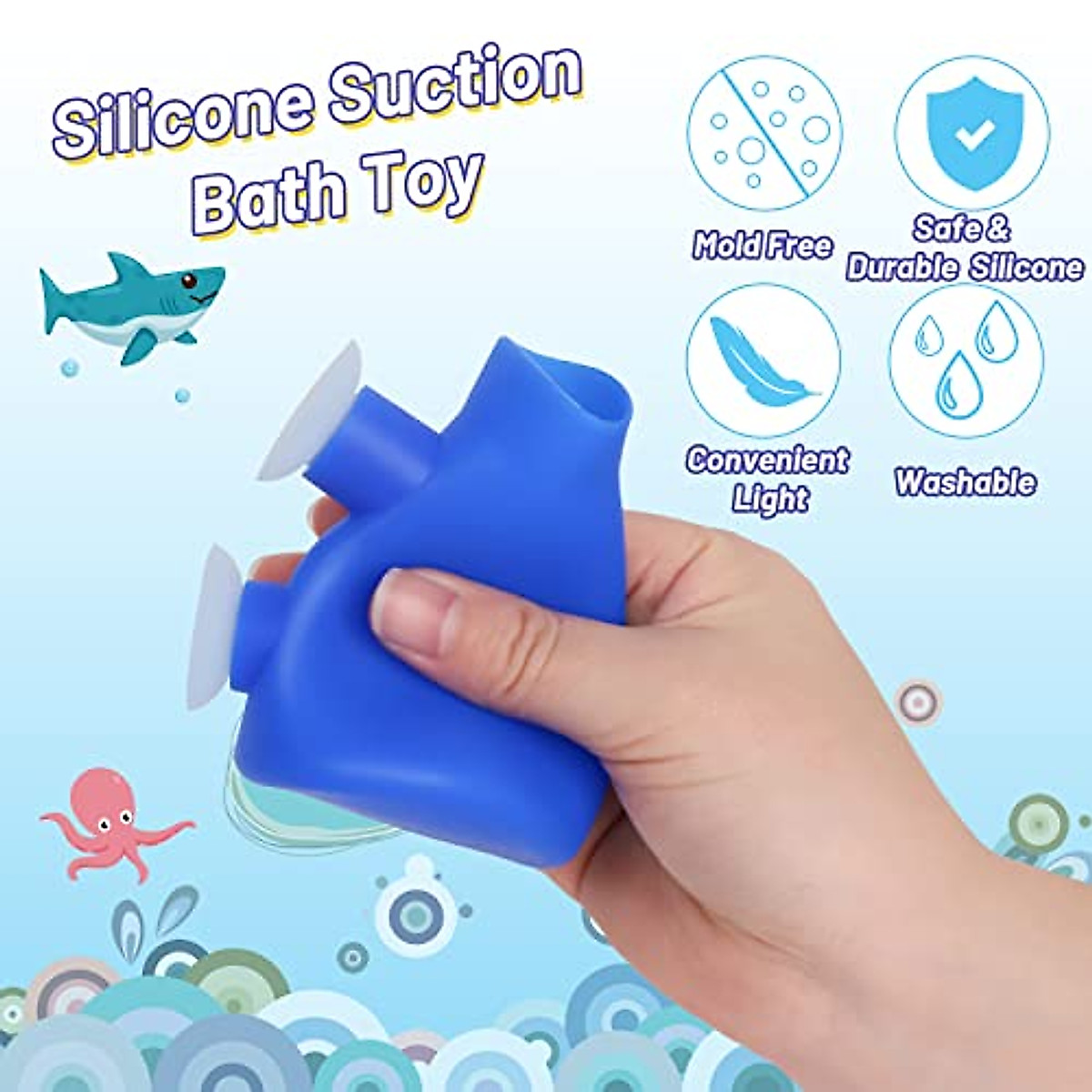 Gifts2U Bath Toy for Kids Age 4-8, 25PCS Color Changing Silicone Water Lab Suction Bath Toy Set for Toddlers, Bathtub Play Stem Buiding Toys with Mesh Storage Bag