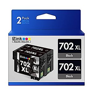 E-Z Ink (TM Remanufactured Ink Cartridge Replacement for Epson 702XL T702XL 702 T702 to use with Workforce Pro WF-3720 WF-3730 WF-3733 Printer (2 Pack, Black)