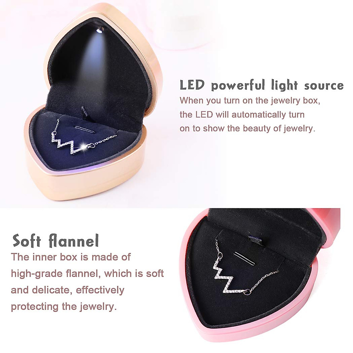 iSuperb Pendant Necklace Box with LED Light Heart Shape Jewelry Gift Box Bracelet Case for Anniversary Wedding Engagment (Blue)