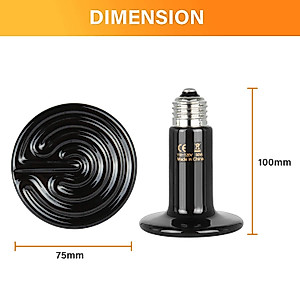 Simple Deluxe 25W/40W/50W/60W/100W/150W Ceramic Heat Emitter Reptile Heat Lamp Bulb No Light Emitting Brooder Coop Heater for Amphibian Pet & Incubating Chicken, Black/2-Pack, 50W