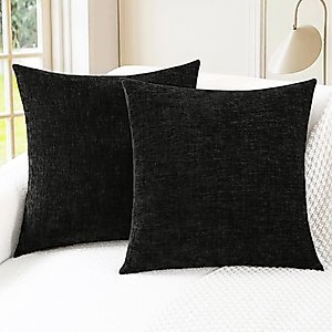 CaliTime Throw Pillow Covers Decorative 18 X 18 Inches Pack of 2 Cozy Chenille Cushion Cases for Couch Sofa Bed Living Room Home Black