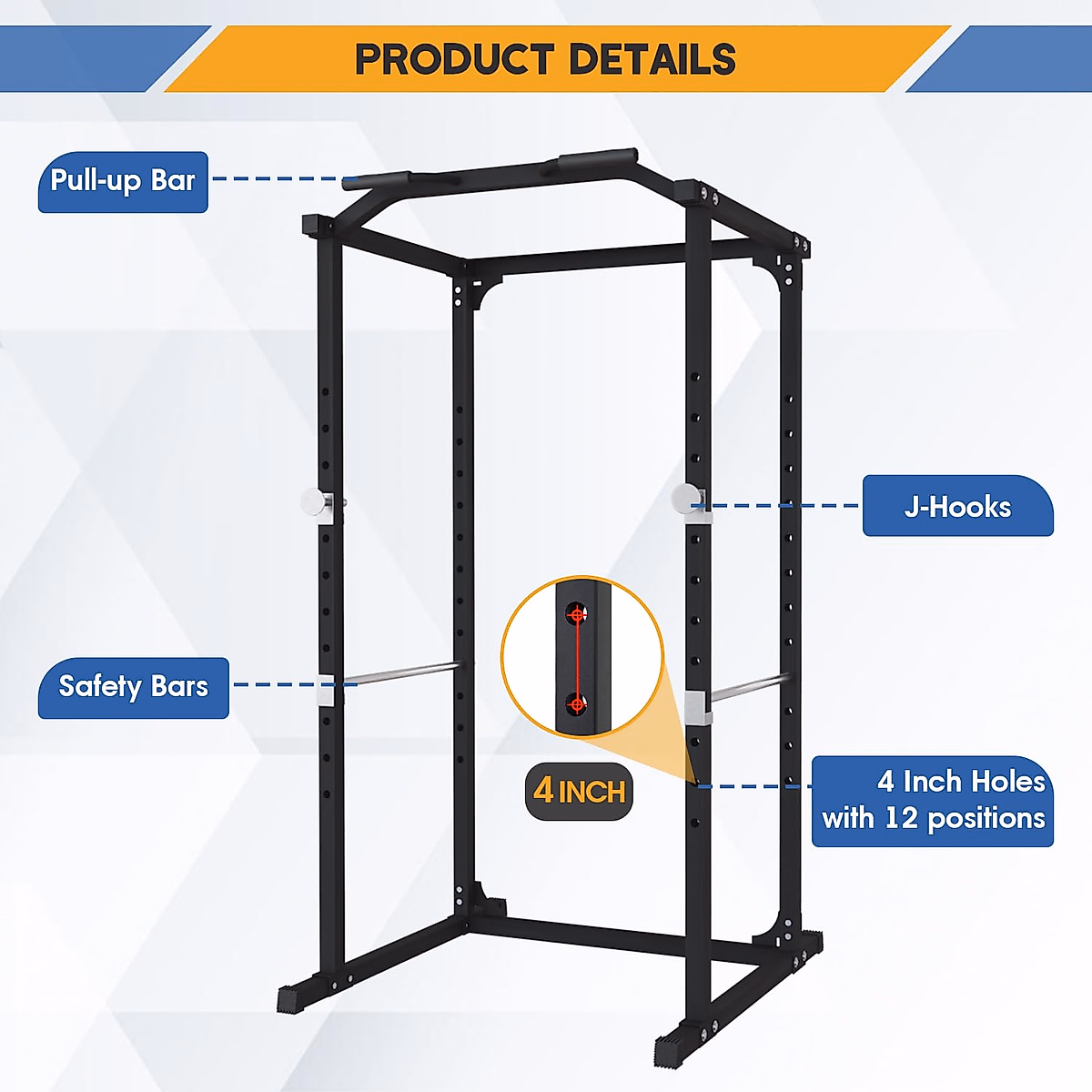 PayLessHere Multifunctional Squat Rack Power Cage with/Pull-Up Bar, J-Hooks, Safety Bars for Home Gym Use