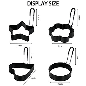 6 Pack Eggs Rings, Stainless Steel Egg Cooking Rings, Round Pancake Mold for Frying Eggs, Omelet and Muffins, Non-stick Fried Egg Mold Ring with Oil Brush and Slotted Spatula, 4 Shapes