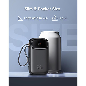 Baseus Portable Charger Power Bank,22.5W 10000mAh Fast Charging Portable Phone Charger with Built in USB-C and iOS Output Cable, LED Display Portable Battery Pack for iPhone iPad Android Samsung
