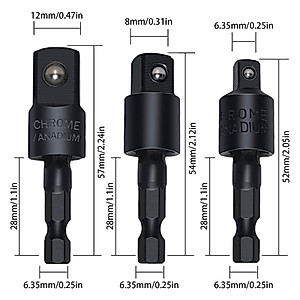 Fruholt Flexible Drill Bit Extension Set, 105° Right Angle Drill Attachmen, Rotatable Joint Socket 1/4 3/8 1/2 In Hex Socket Adapter Sets for Power Drill & Driver, Cordless Drill & Screwdriver (Black)