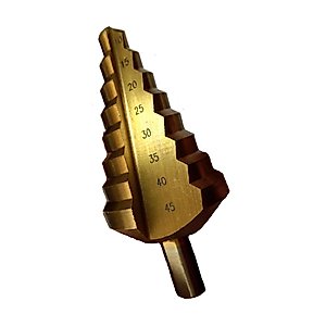 Dtacke Metric 10mm-45mm/0.39"-1.77" Triangle Round Handle Step Drill Bit Set Titanium Coated Pagoda Hole Drilling Bit for Wood Metal Steel