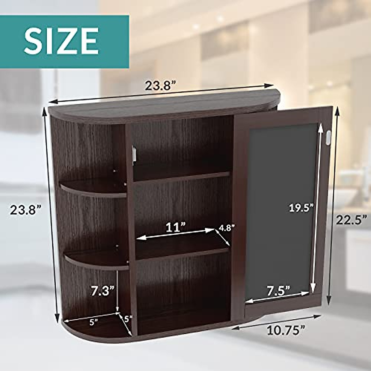 MEETWARM Bathroom Cabinet Wall Mounted Multipurpose Hanging Cupboard Kitchen Medicine Storage Organizer with Mirror Single Door and 2 Adjustable Shelves (Coffee)