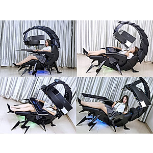 Gaming Chair, Ergonomic Computer Cockpit Chair with Led Lights, Comfortable Racing Simulator Cockpit Game Chair with Hanging 3 Screens,Red