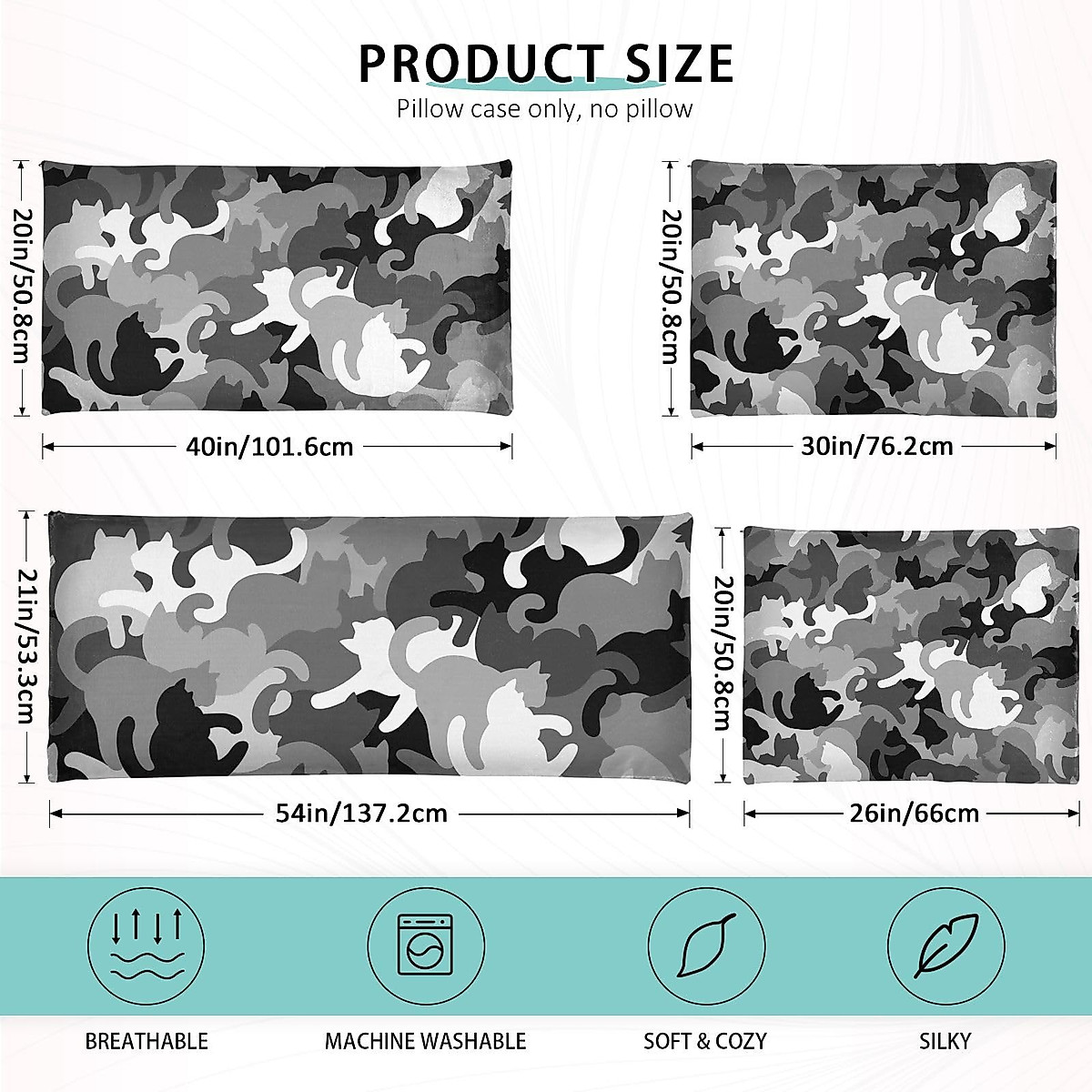 Halloween Black Cat Camouflage Pillowcase for Hair and Skin Body Pillow Cover Long Pillow Cases 20"X 54" Plush Pillow Case with Zipper for Pillow