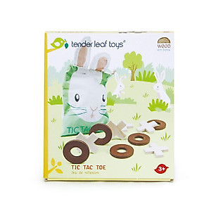 Tender Leaf Toys - Tic Tac Toe - Wooden Tic Tac Toe Game with Bunny Drawstring Bag - Travel Board Game for Kids and Adults - Age 3+